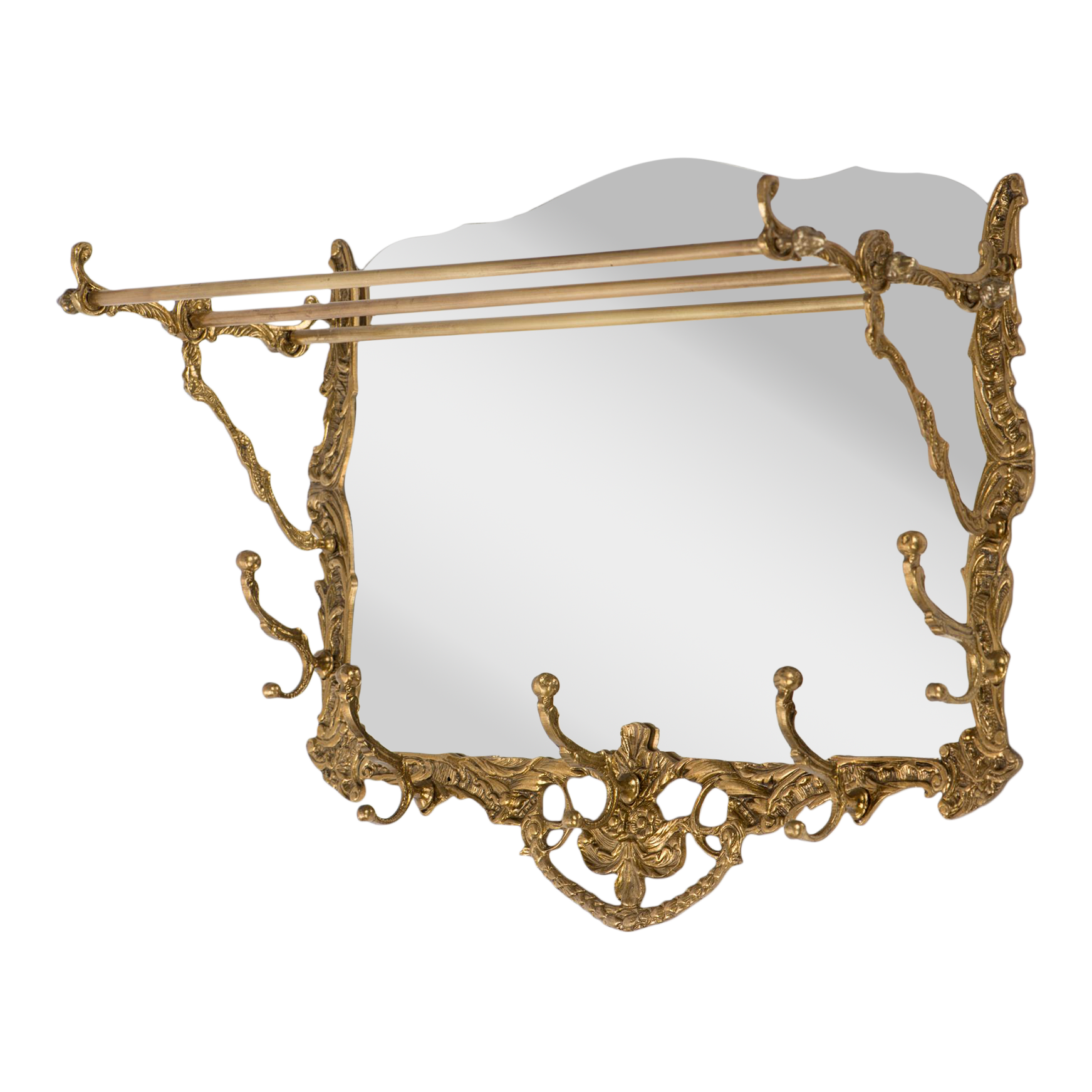 Vintage Spanish Wall Mounted Brass Shelf and Coat Rack With Mirror ...