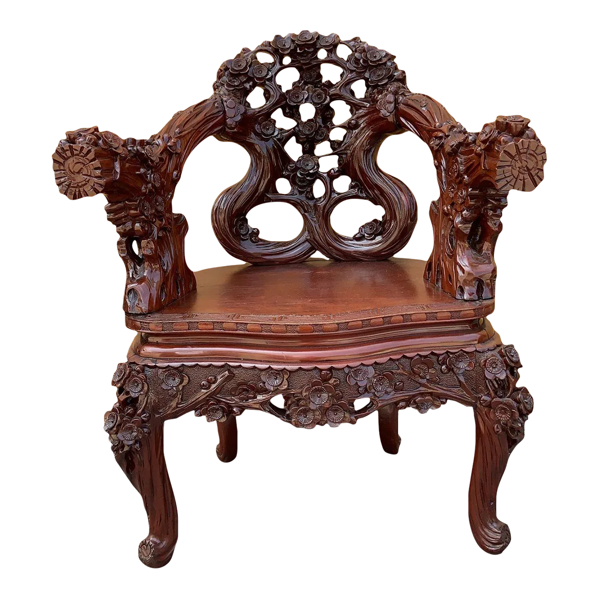 1950s Vintage Japanese Carved Floral Accent Chair | Chairish