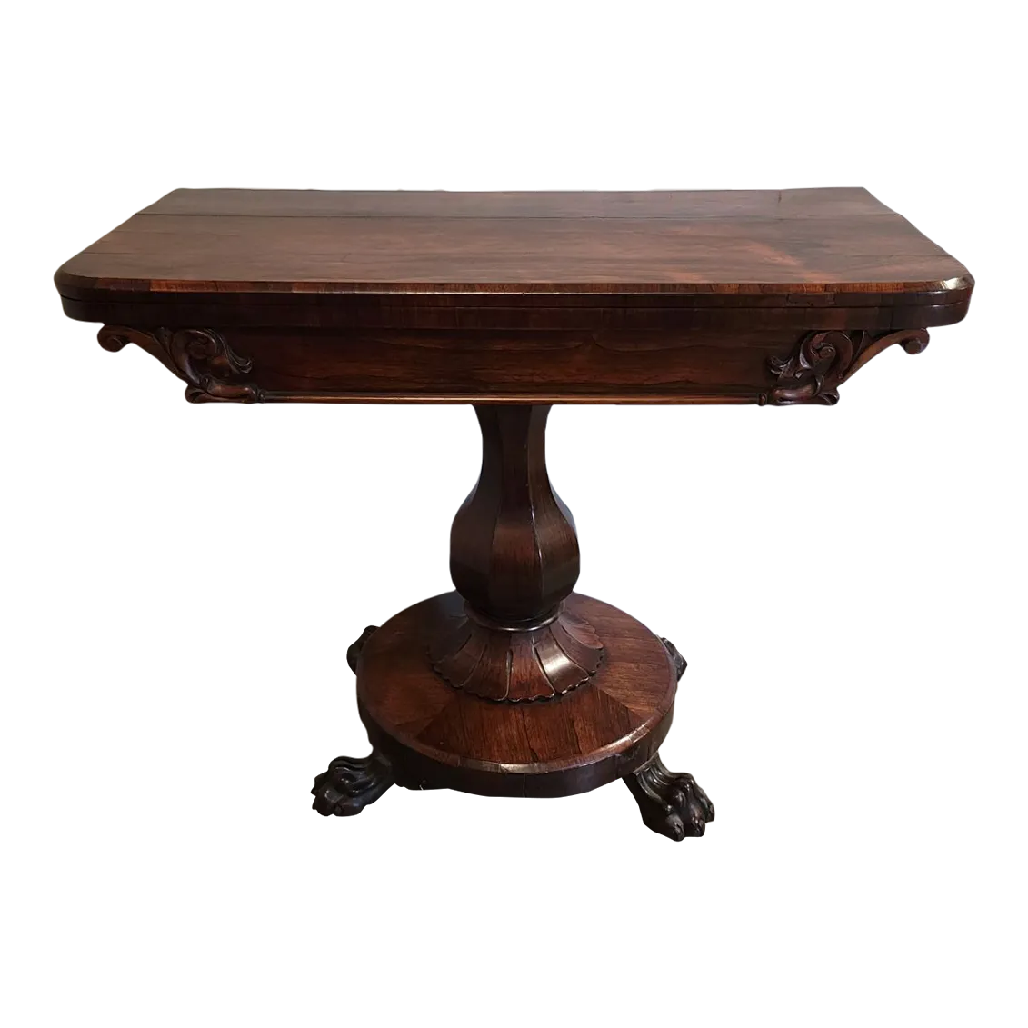 Antique English Victorian Rosewood Game Table With Lion Paw Feet | Chairish