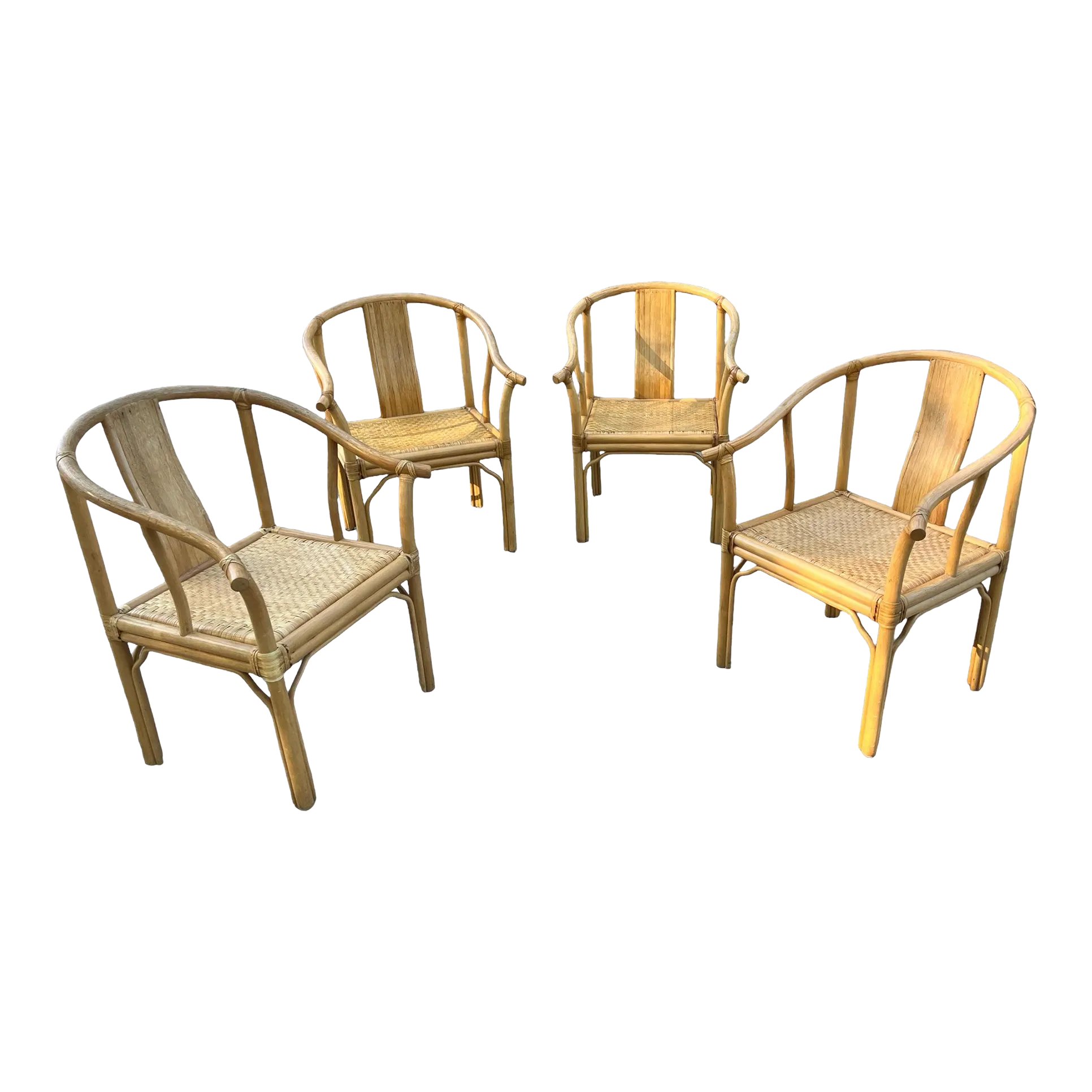 1970s Ming Horseshoe Bamboo Ficks Reed Chairs With Horse Cushions - Set ...