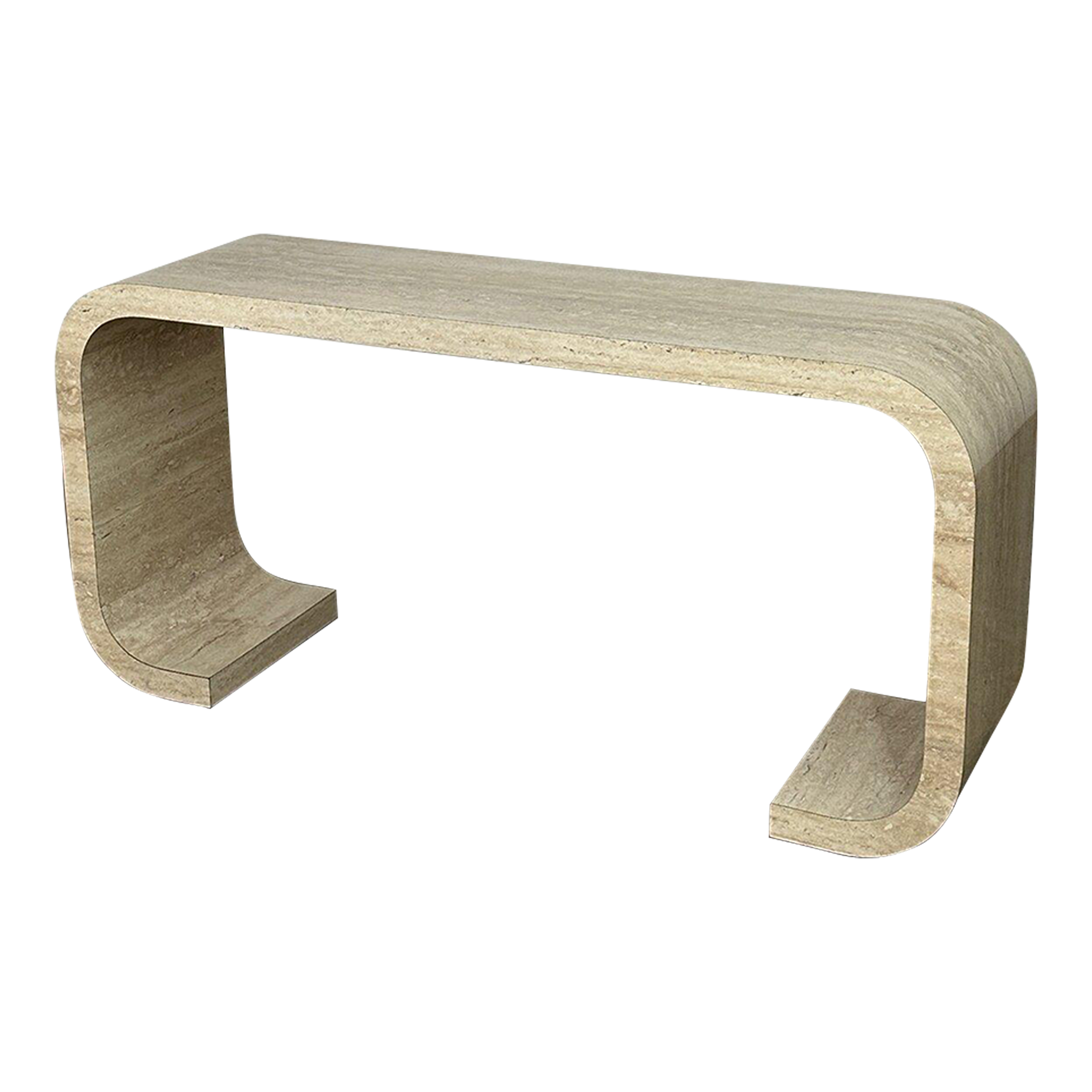 1990s Faux Travertine Scroll Console Table | Chairish