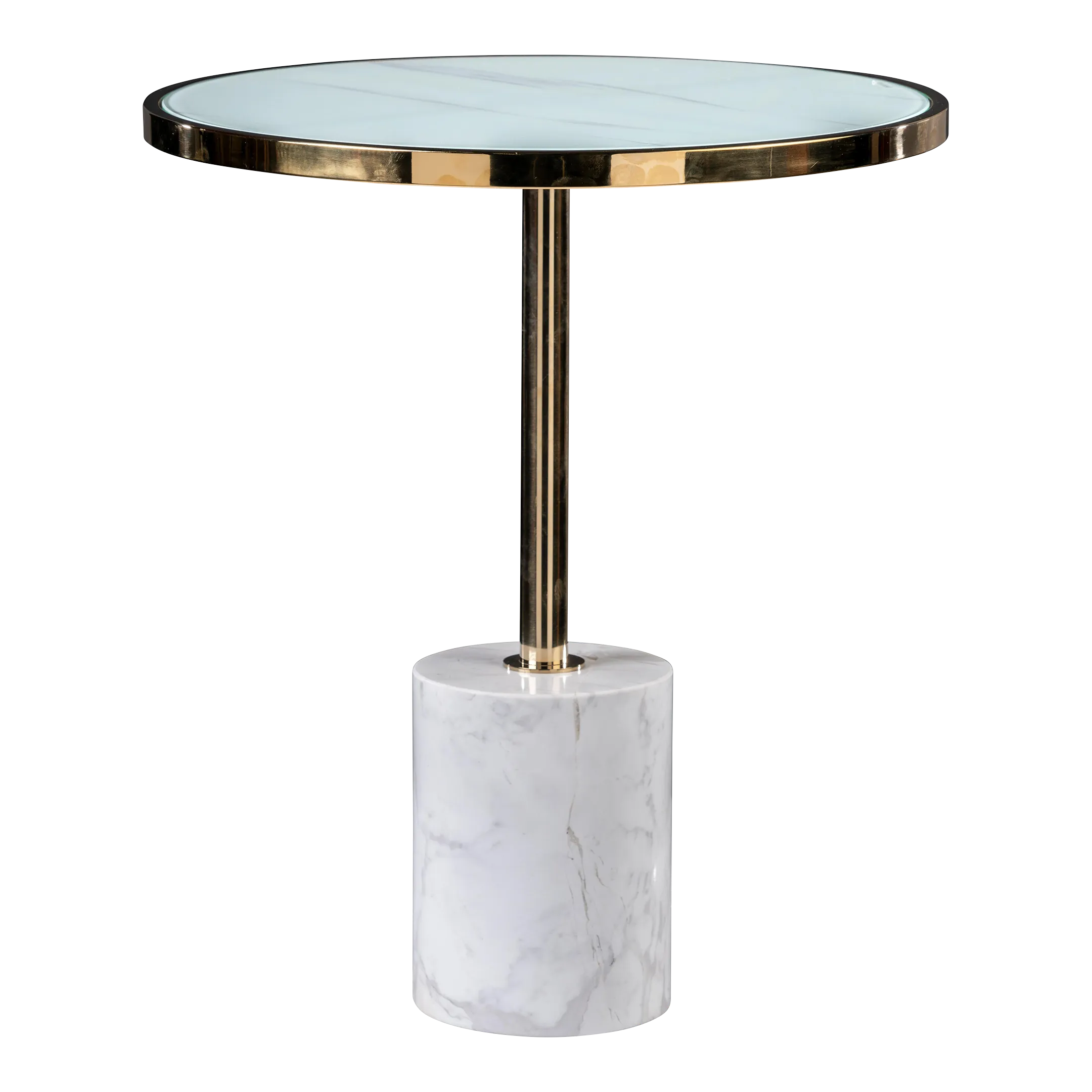 Kaia Marble Base Side Table in White and Gold | Chairish
