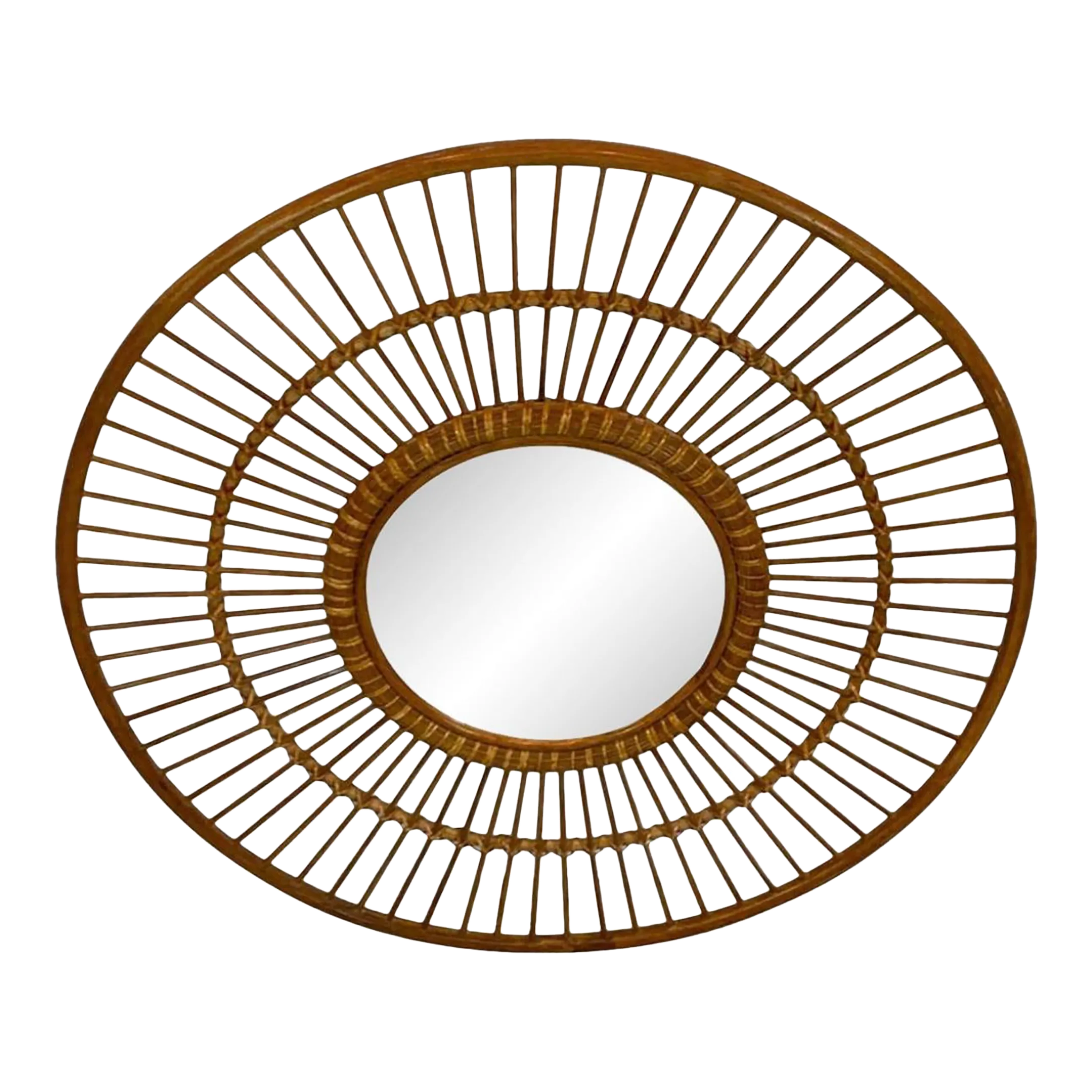 1970's Rattan Sunburst Mirror | Chairish