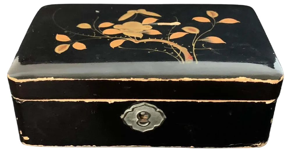 Japanese Lacquered Box with Flower | Chairish