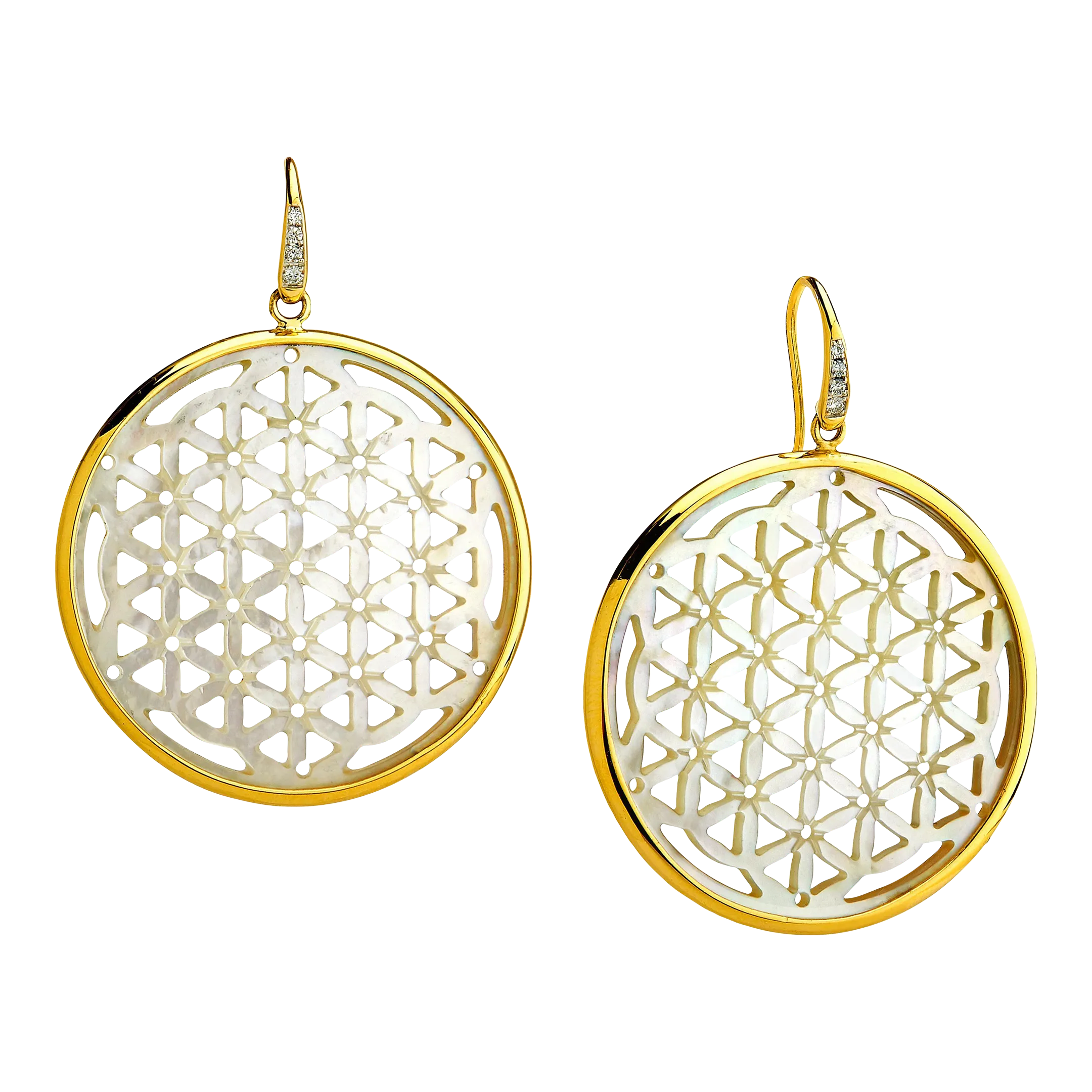 Syna Yellow Gold Flower of Life Earrings with Diamonds, a Pair | Chairish