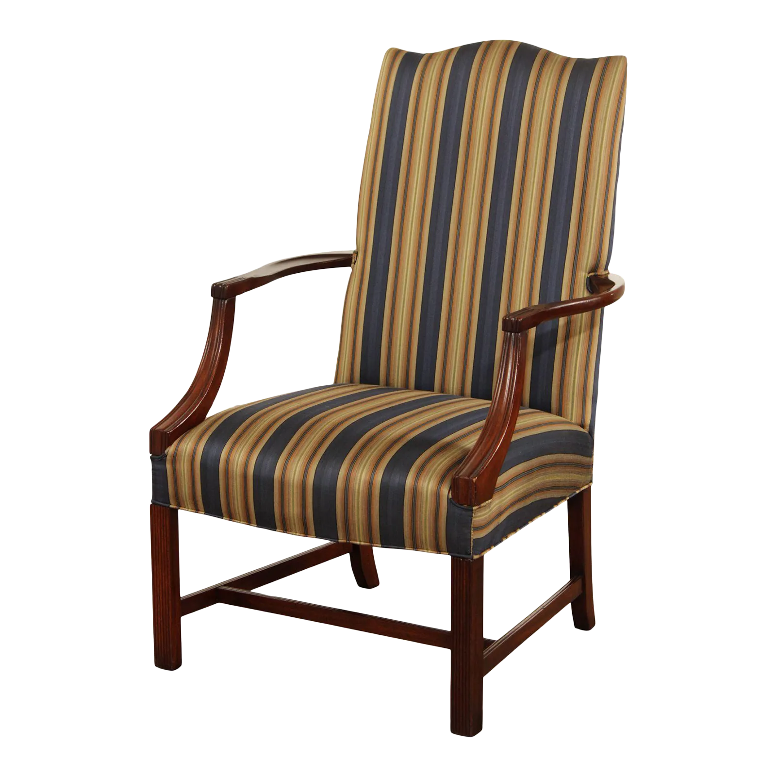 1980s Chippendale Style Mahogany Custom Upholstered Library Arm Chair ...