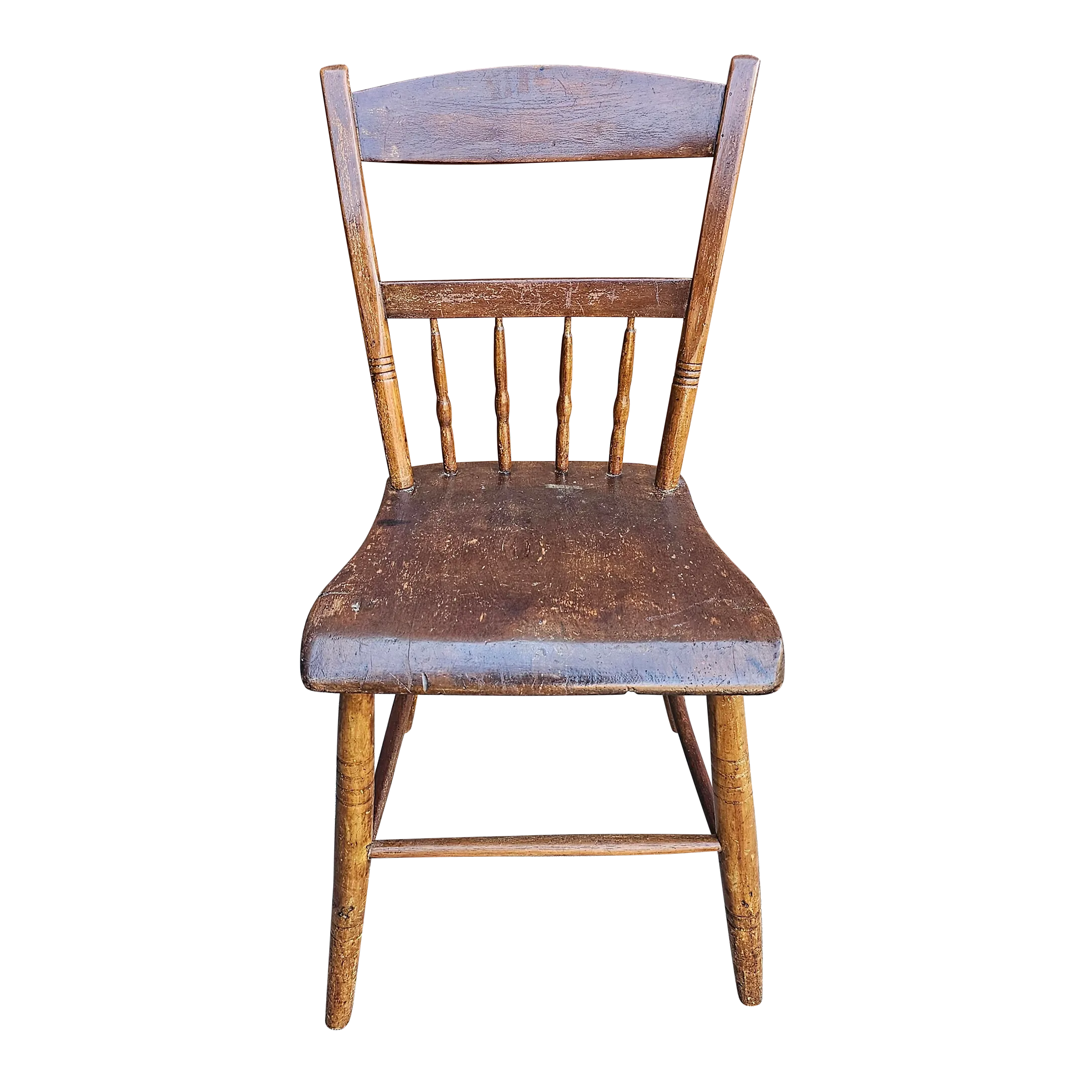 19th Century Early American Style Maple Ladder and Spindle Back Plank ...