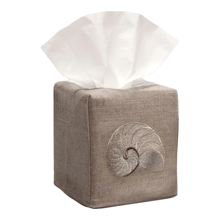 Beige Striped Nautilus Tissue Box Cover in Natural Linen & Cotton ...