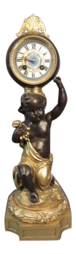 Putti Figural Doré and Patinated Bronze Ball Clock | Chairish