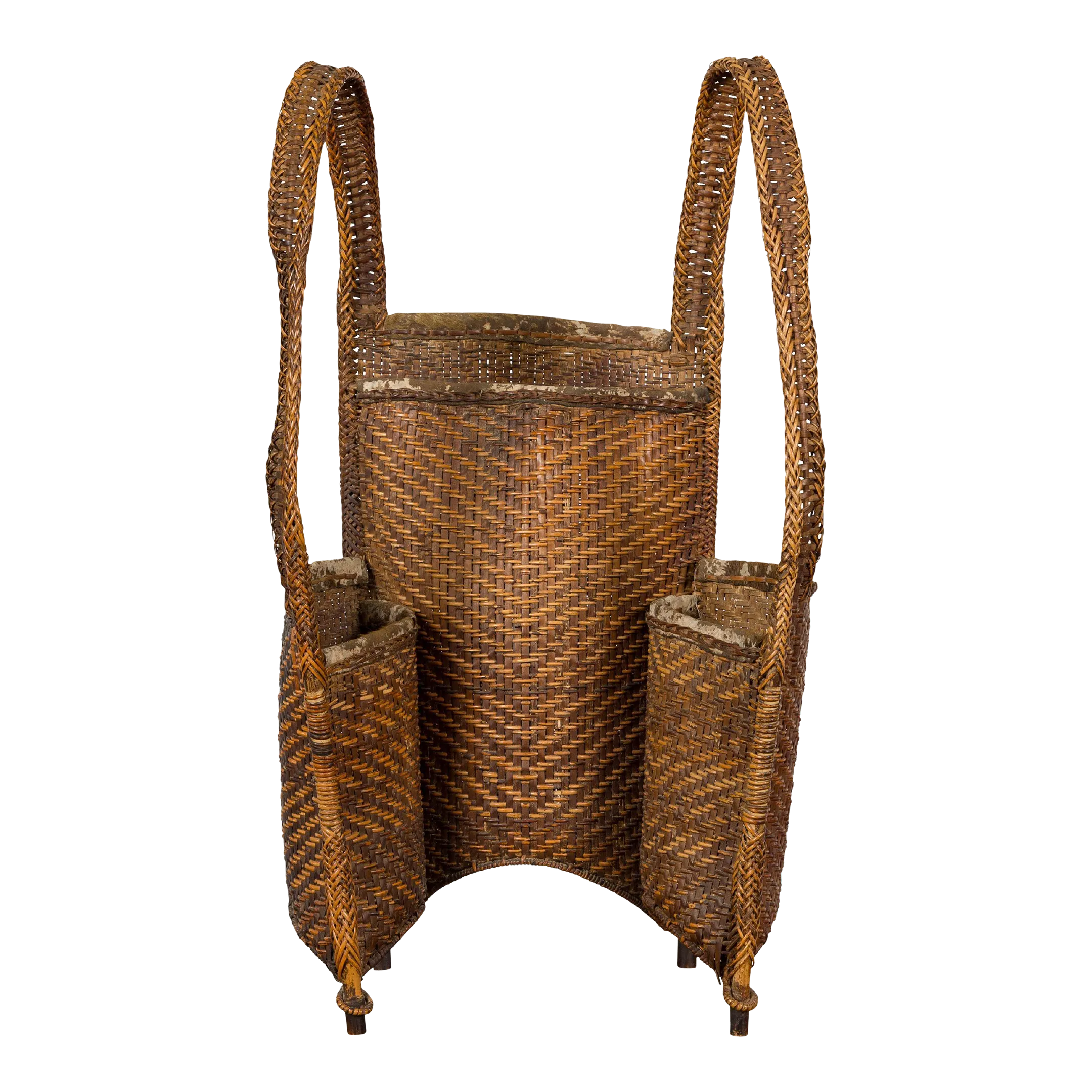 19th Century Tribal Handwoven Rattan Backpack with Inner Pockets | Chairish