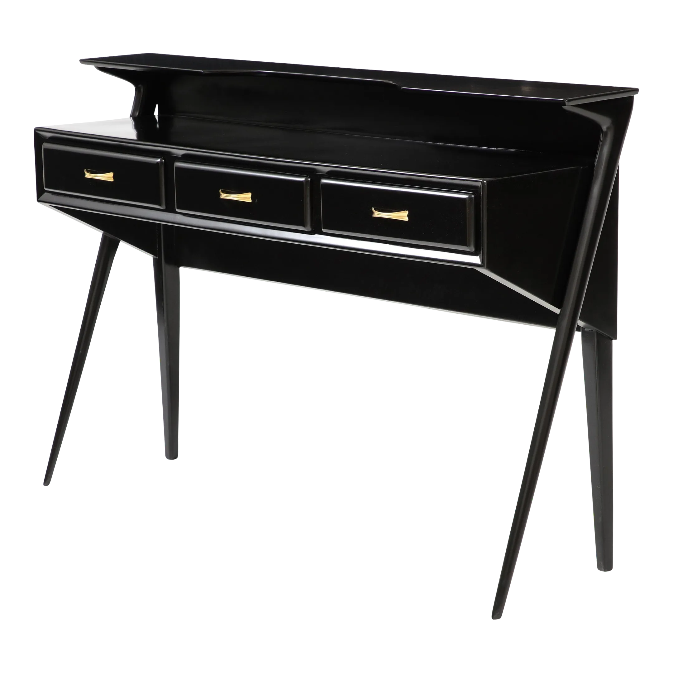 Mid-Century Modern Italian Sculptural Two-Tier Console In Black Lacquer ...