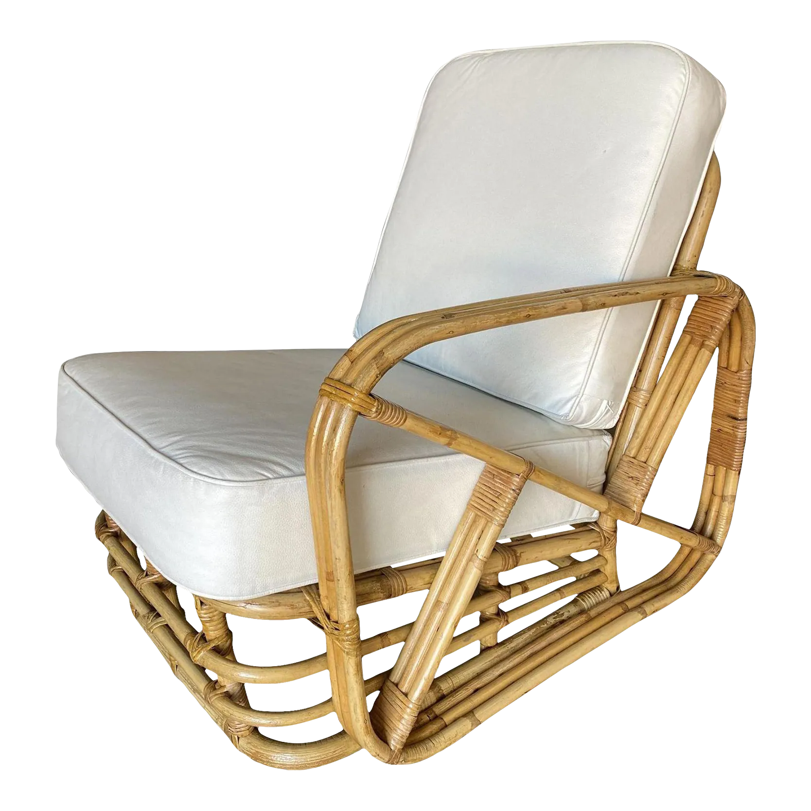 Restored 3-Strand Square Pretzel Rattan Asymmetric Lounge Chair | Chairish