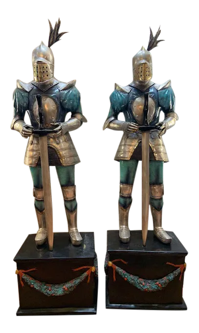 Life Size Medieval Bronze Knight With Sword Statue - Pair | Chairish
