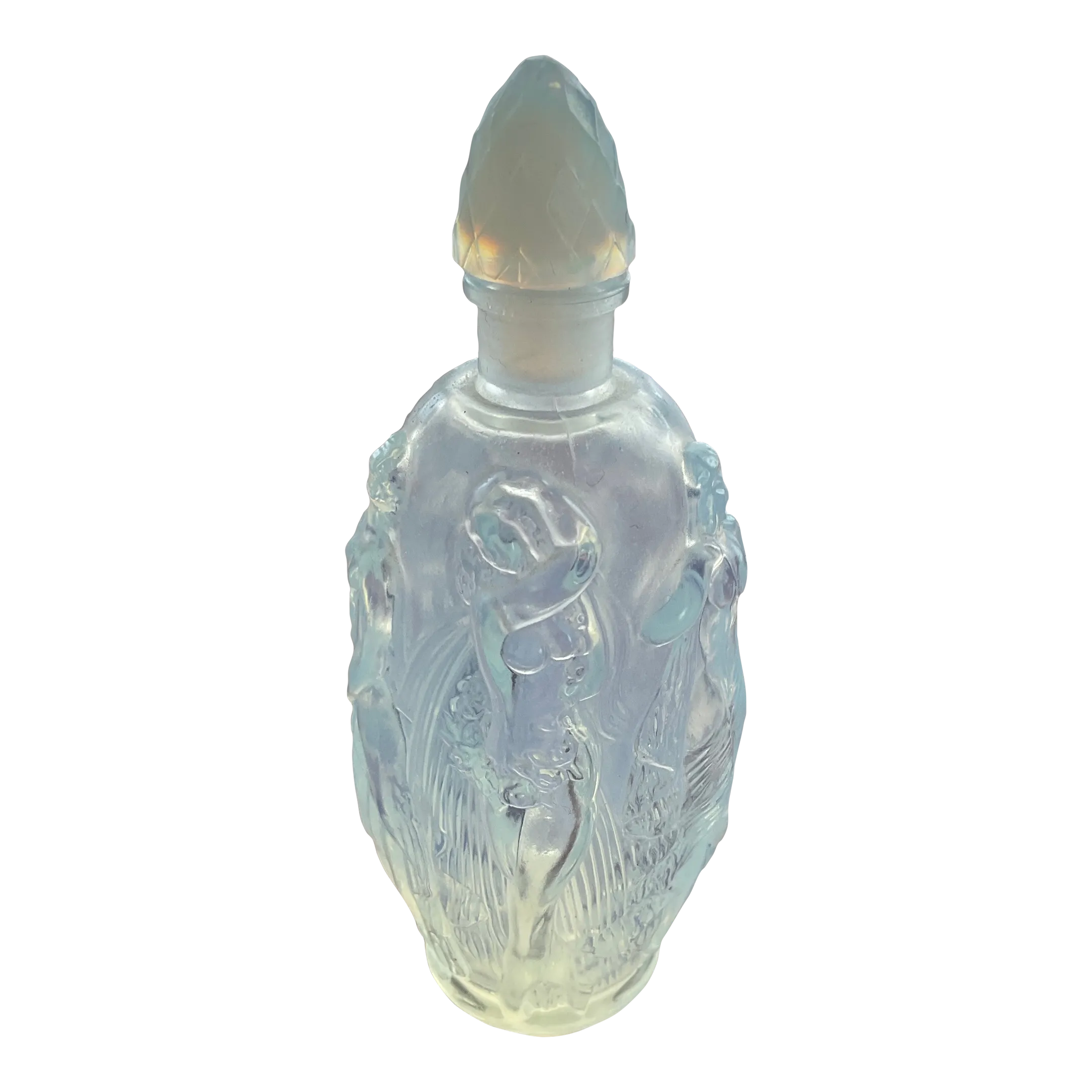 Vintage Sabino Opalescent Art Glass Perfume Bottle With 5 Nymphs | Chairish