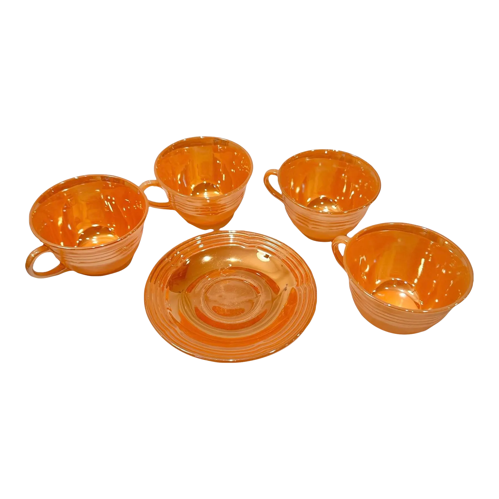Mid 20th Century Fire King Peach Lusterware Banded Pattern Cups and ...