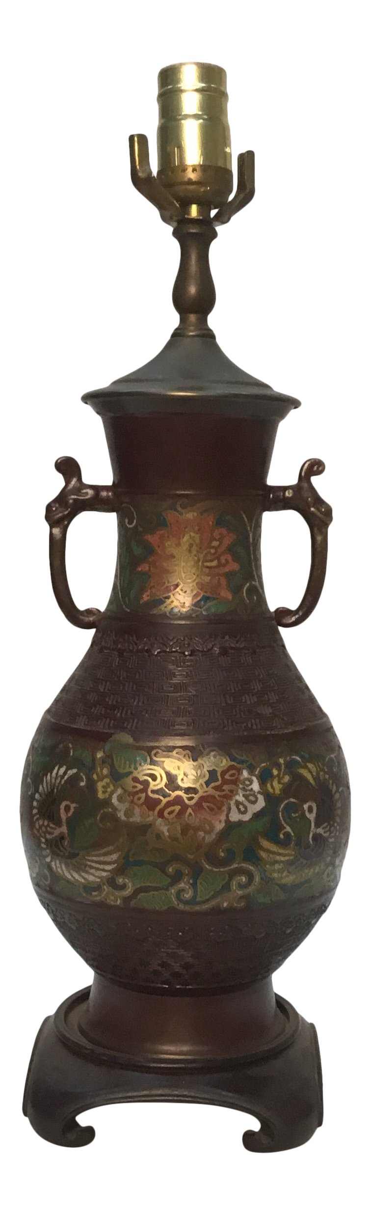 Early 20th Century Vintage Japanese Champlevé Lamp | Chairish