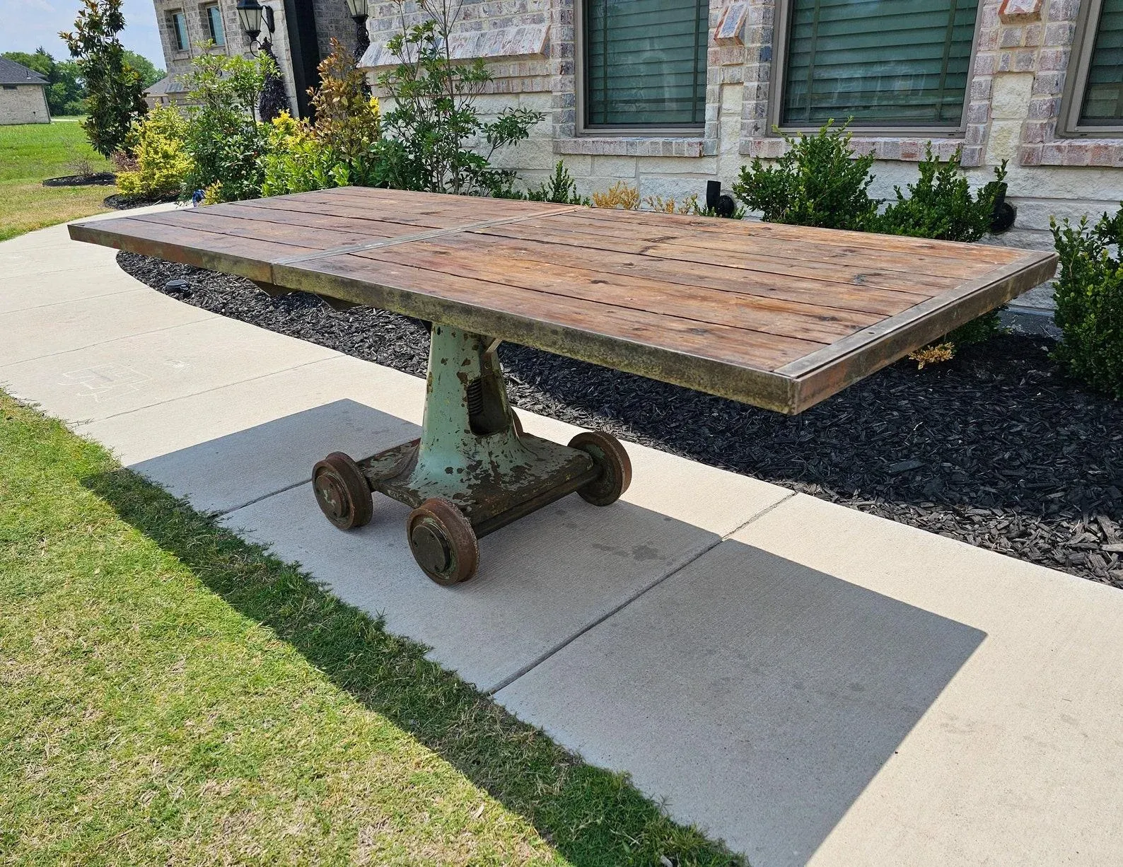 Vintage Rustic Industrial Trolley Repurposed Iron Wood Dining Table