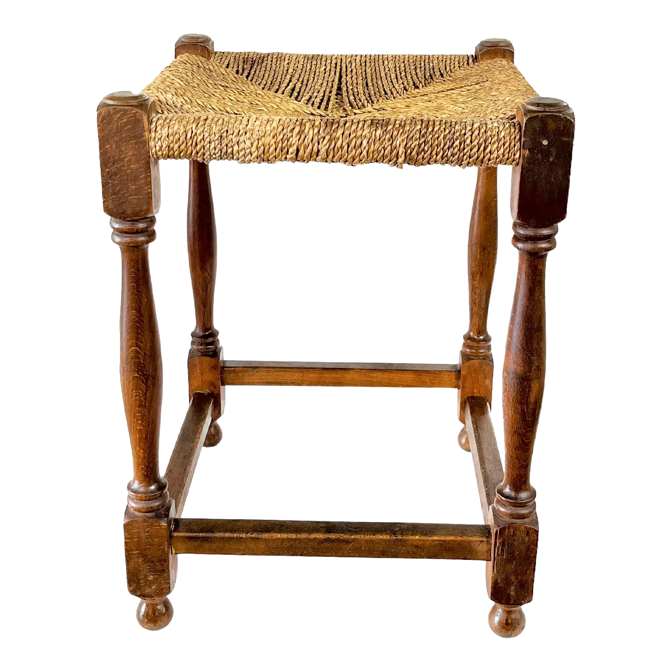 Early 20th Century Antique English Oak Rope Stool | Chairish
