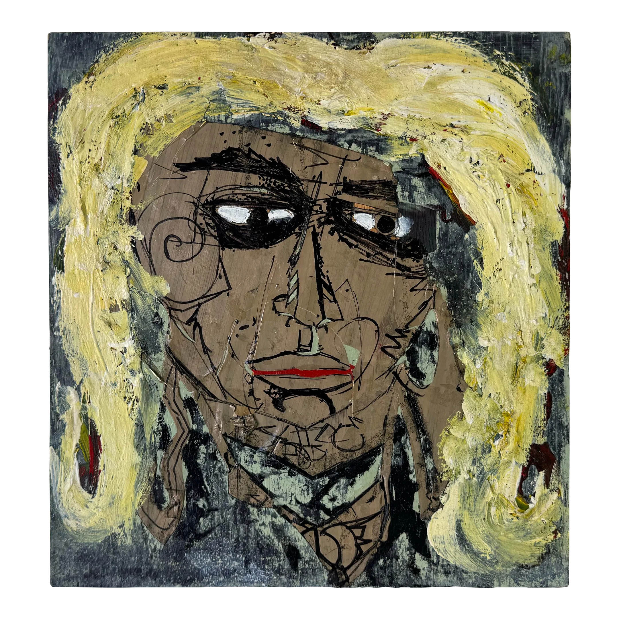 Vintage Mixed Media Abstract Portrit Painting | Chairish