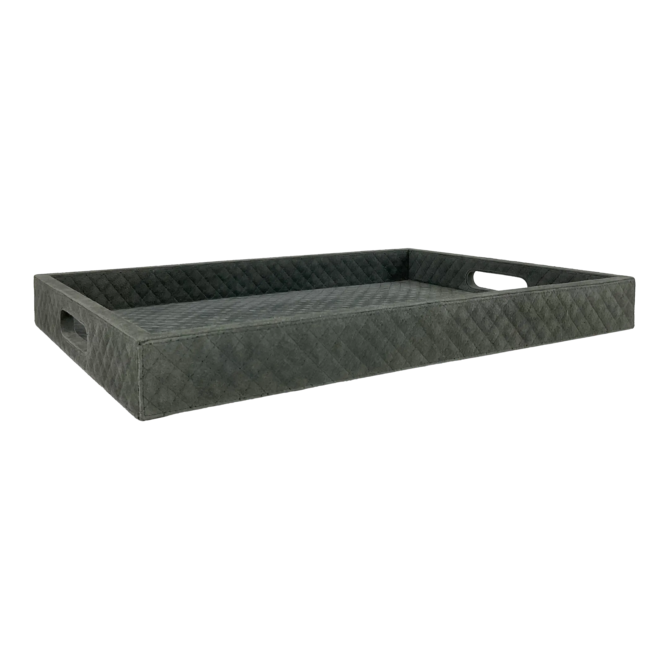 Made Goods Modern Large Gray Quilted Suede Bower Tray | Chairish