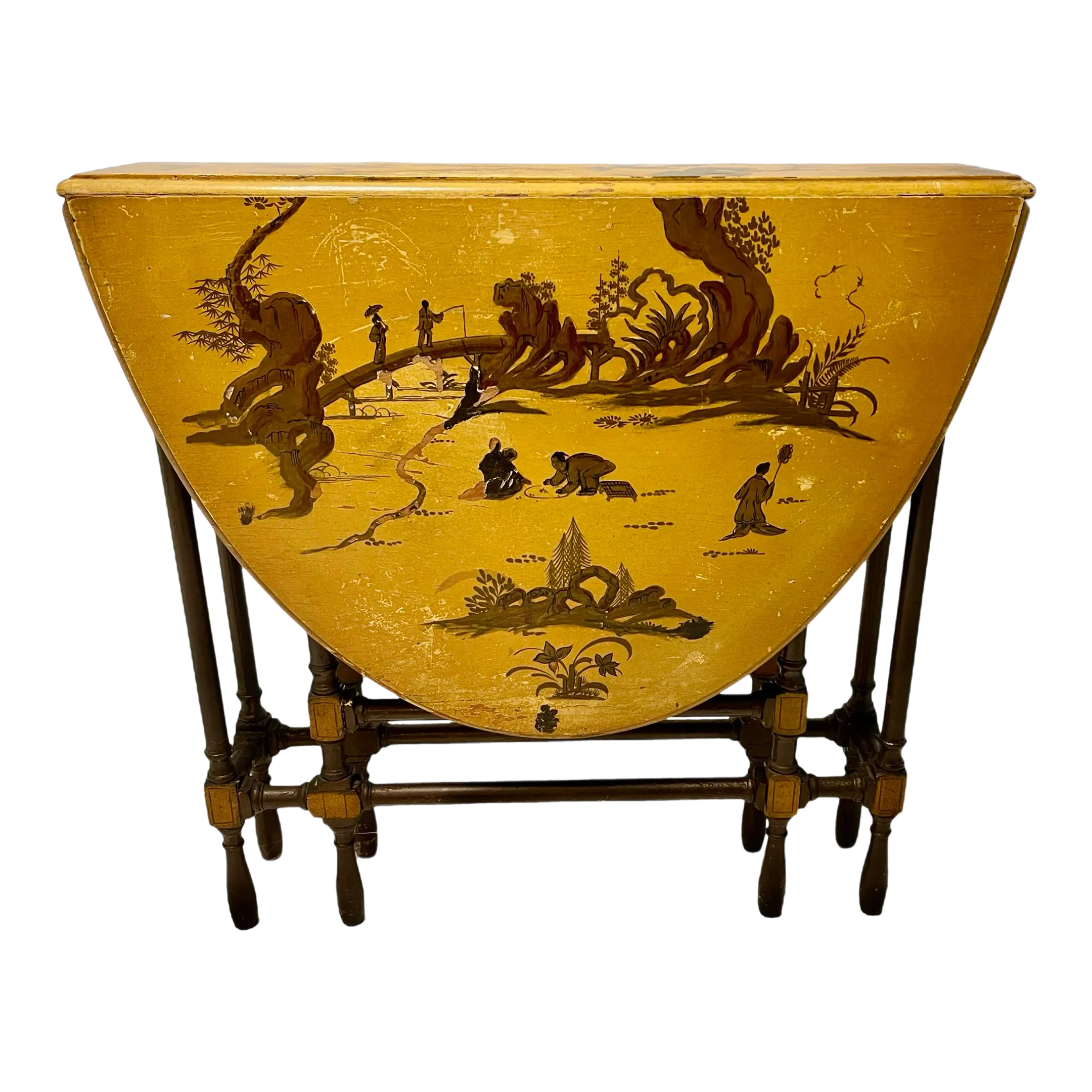English Traditional Chinoiserie Hand Painted Gate Leg Table | Chairish
