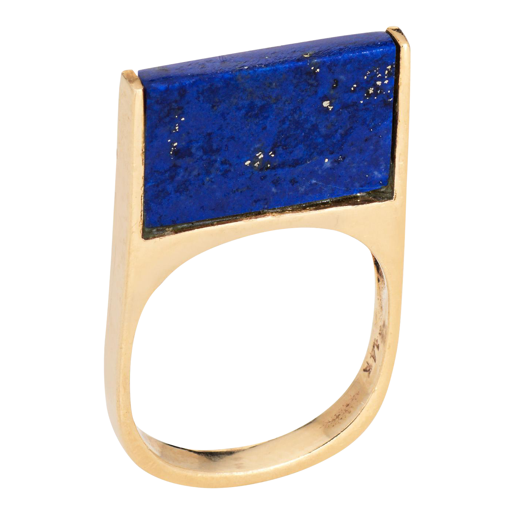 1970s Vintage Lapis Lazuli Square 14k Yellow Gold Stacking Band Ring Size 5 | Chairish