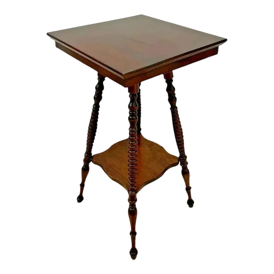 1910s Antique Victorian Square Table With Bottom Shelf Two Tier Solid ...