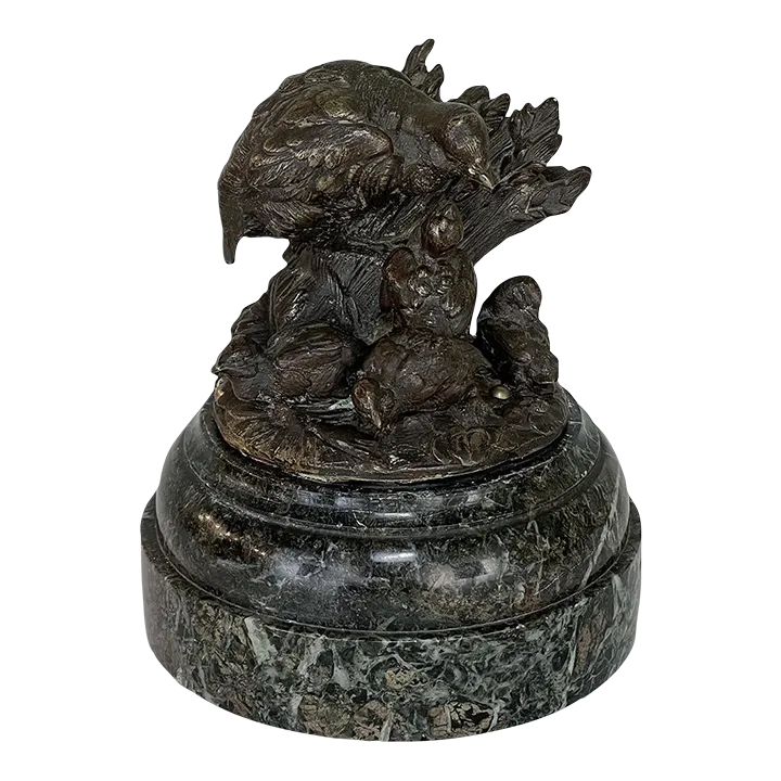 19th Century French Bronze Sculpture of Nesting Quail on Marble Base ...