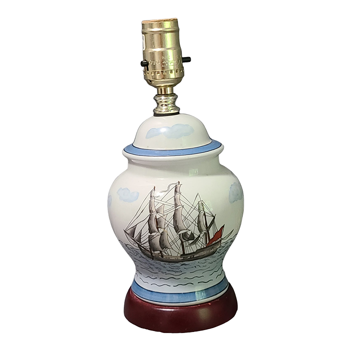 Vintage Hand Painted Nautical Sailing Ship Porcelain Boudoir Table Lamp ...