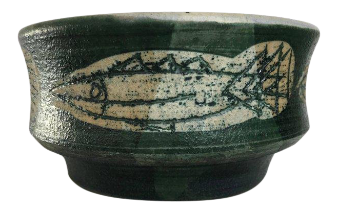 Modernist Neolithic Fish Studio Ceramic Bowl by Listed Artist Frank ...