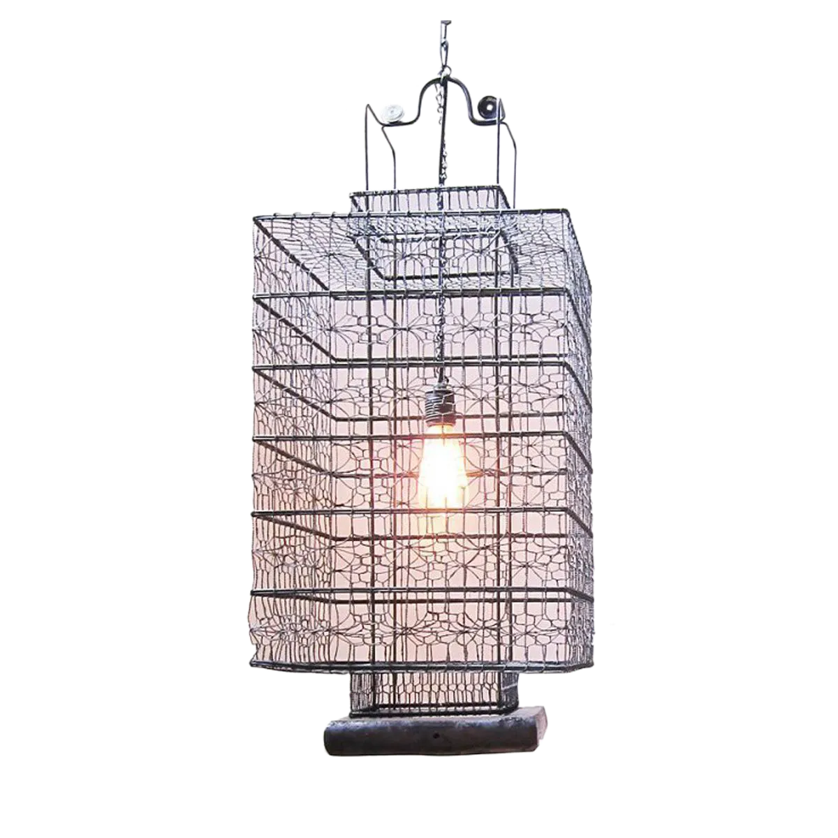 Heibe Wire Work Jonk Lantern & Edison Bulb | Chairish