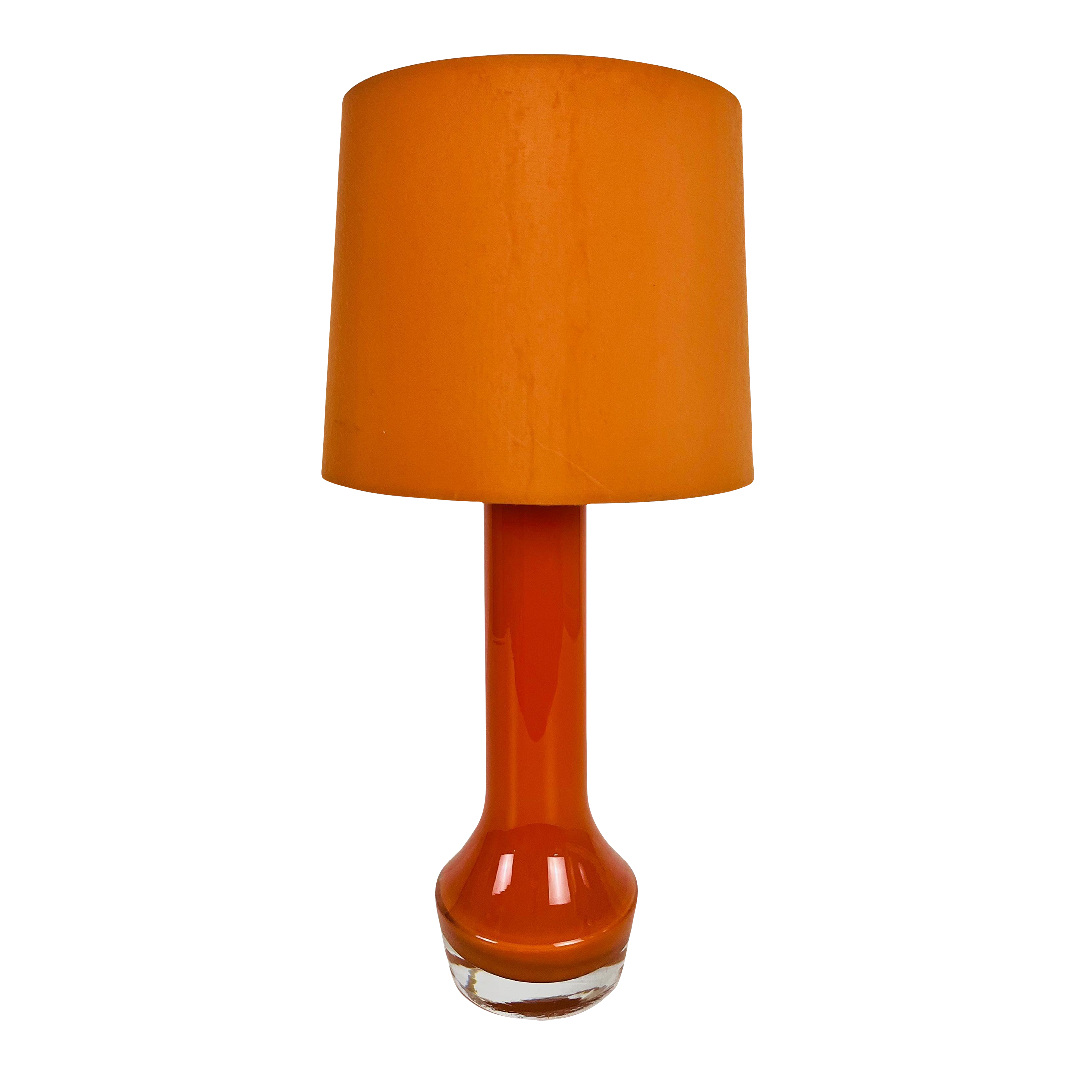 Mid Century Orange Glass and Fabric Shade Table Lamp, 1960s | Chairish