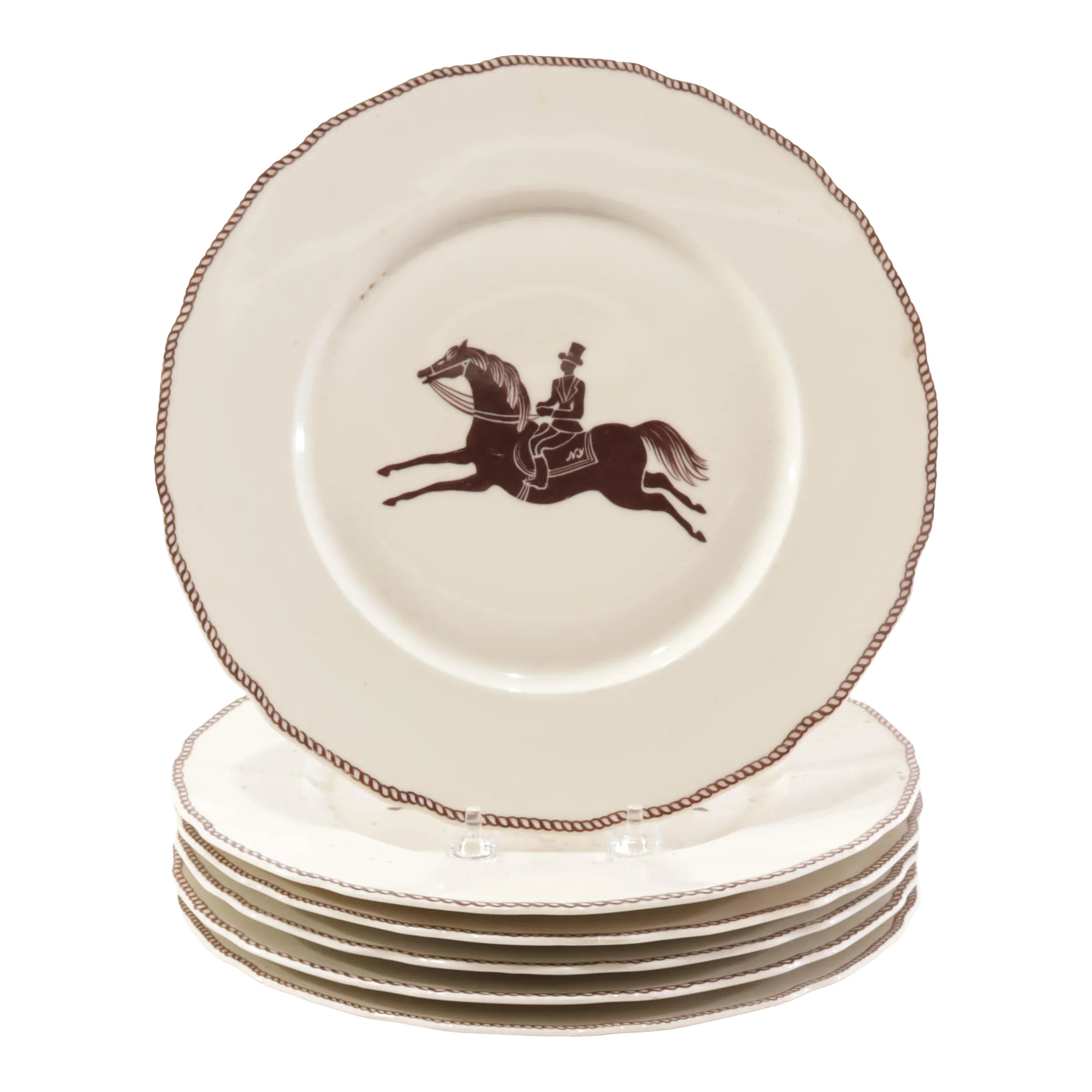 Large French Paris Porcelain Art Deco Charger Plates With Equestrian ...