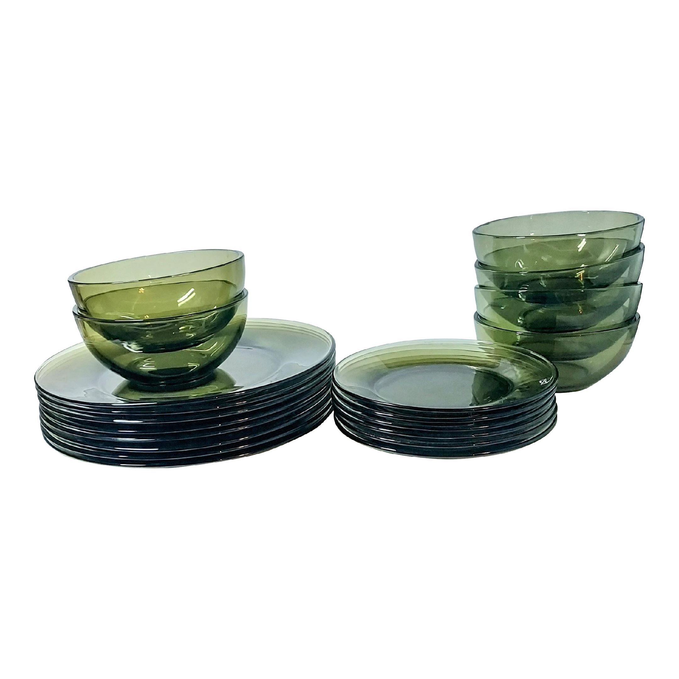 Mid-Century Avocado Glass Dinnerware Set of 20 | Chairish