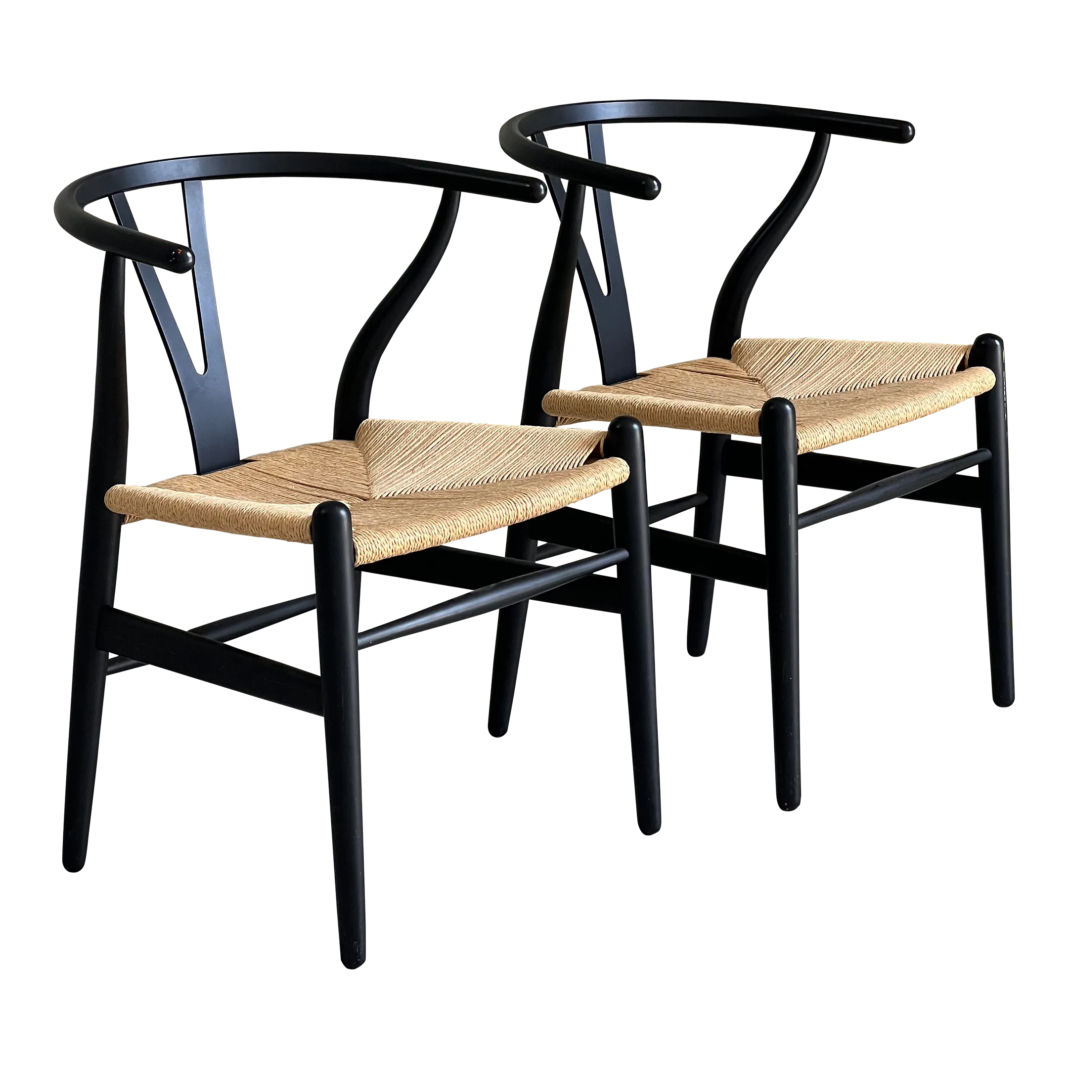 Mid Century Black Wishbone Dining Chairs by Hans Wegner - a Pair | Chairish