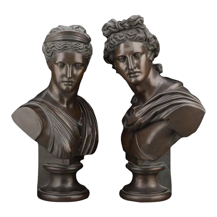 French 19 Century Apollo and Daphne Bronze Clad Busts - A Pair | Chairish