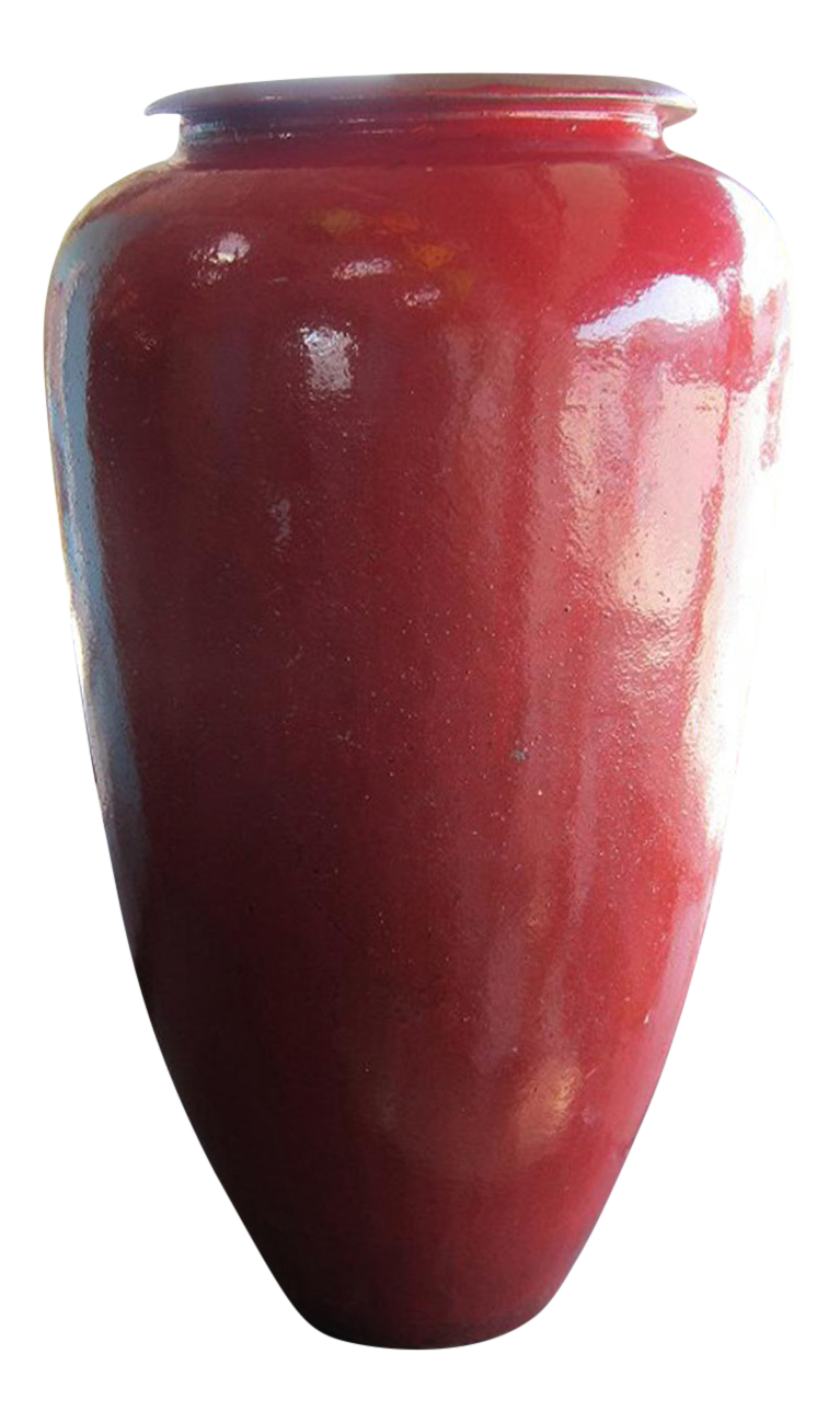 Red Ceramic Garden Urn | Chairish