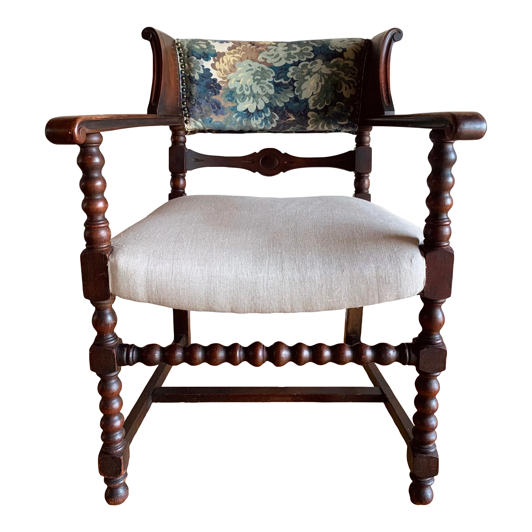 Mid 19th Century Antique English Walnut Bobbin Chair With Hand Printed ...
