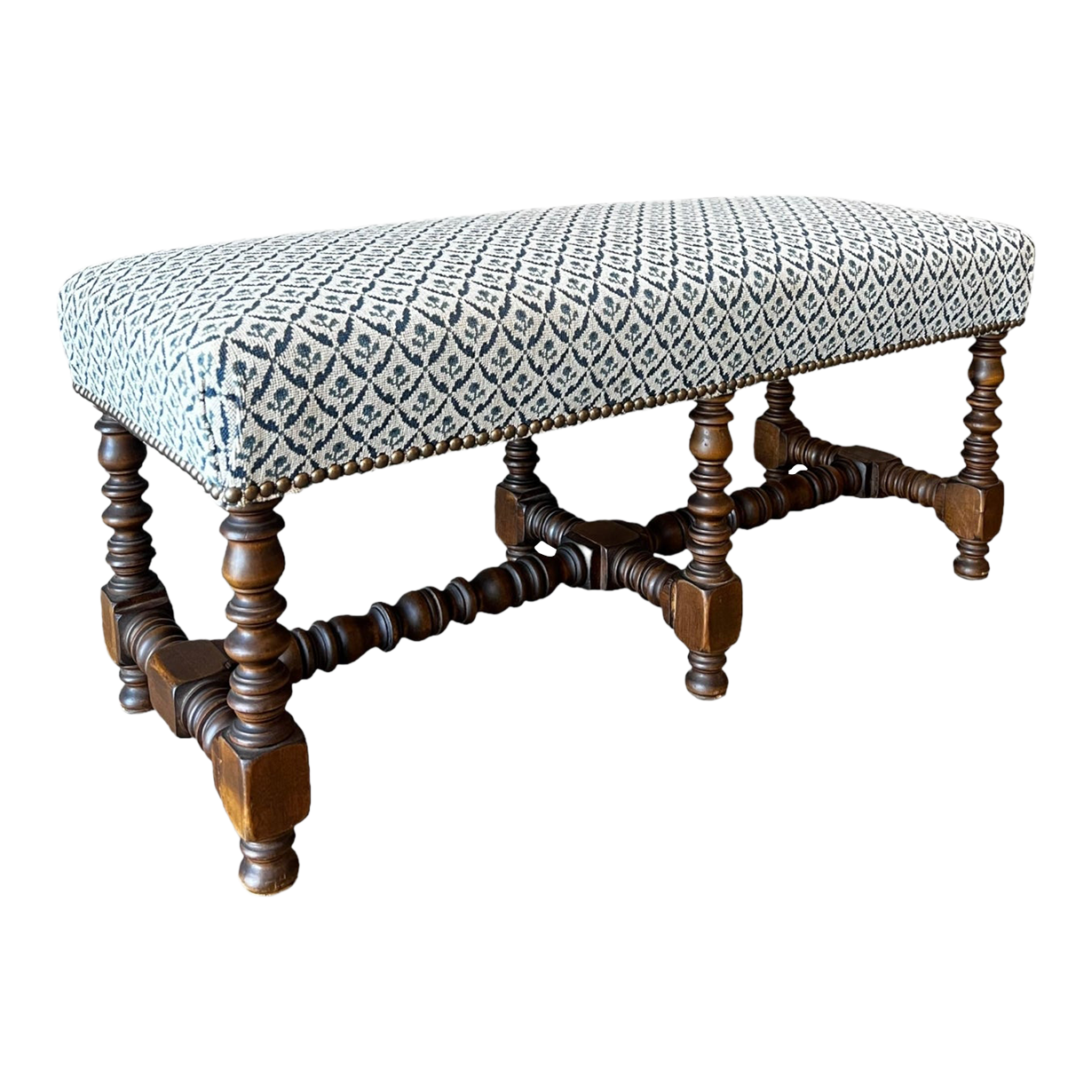 Mid 20th Century Louis XIII Style Turned Wood Bench by Valenti | Chairish