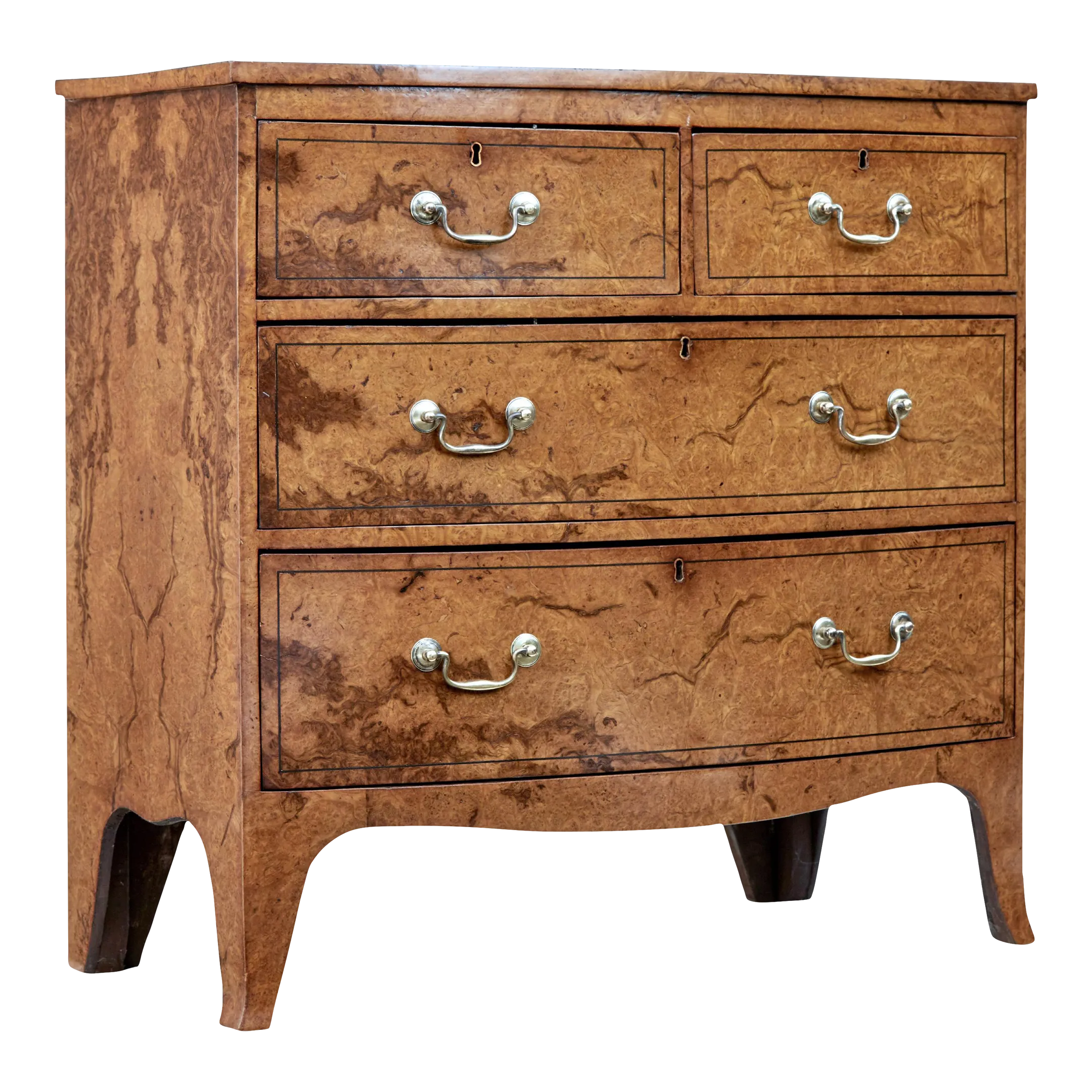 English Burr Walnut Bow Front Chest of Drawers circa 1870 with ...