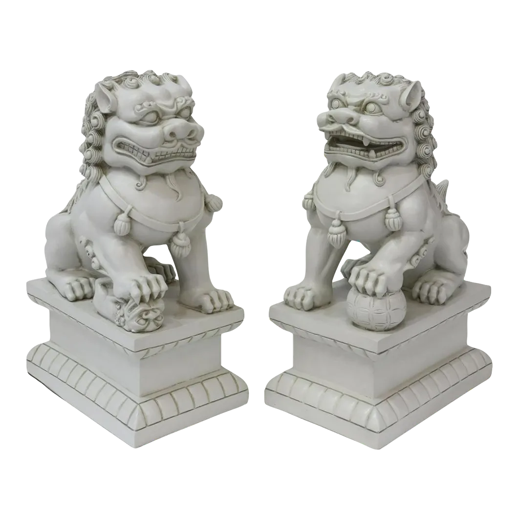 Vintage Large Decorative Cast Foo Lions, a Pair | Chairish