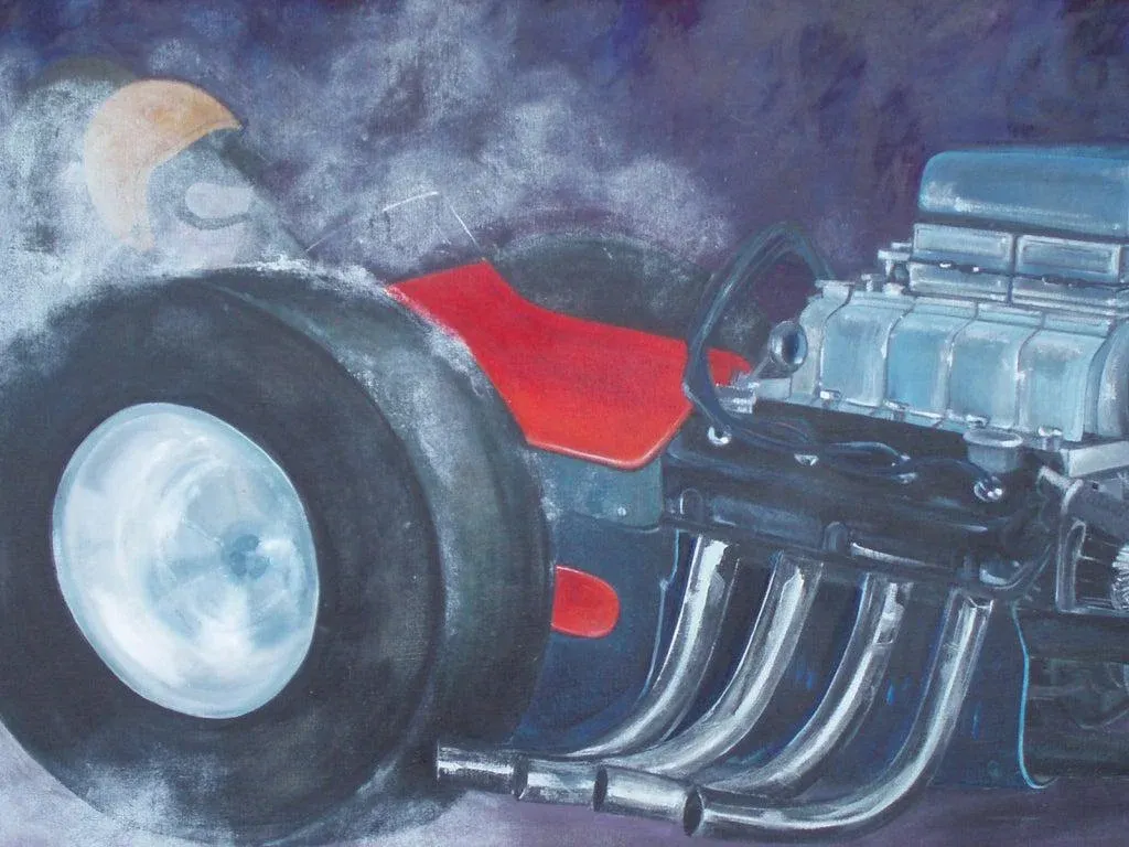1960s "Hot Rod Engine" Oil Painting | Chairish
