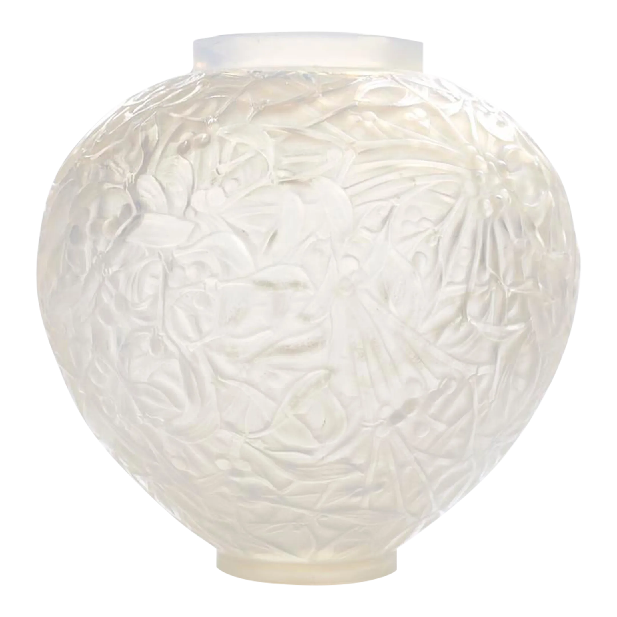 René Lalique 1920s Gui Frosted Glass Vase | Chairish
