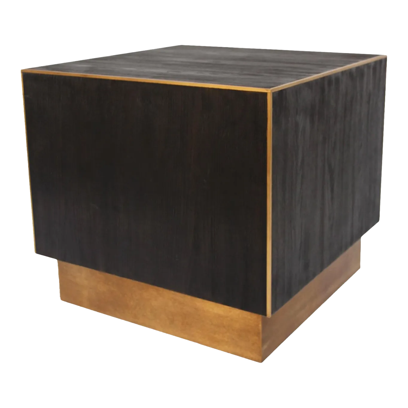 Dark Wood & Brass Cube Side Table | Chairish