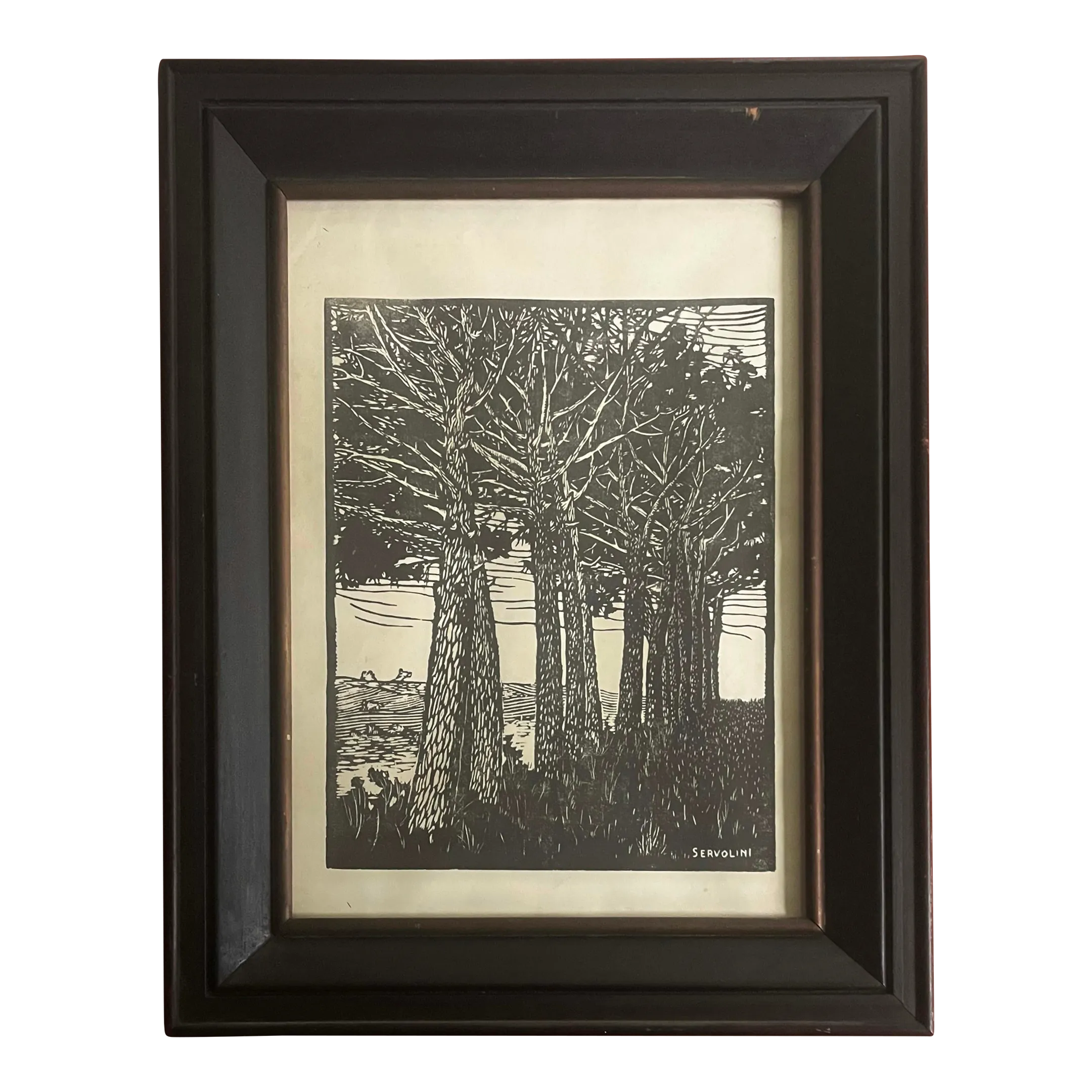 Woodblock Landscape Print Forest by Luigi Servolini 1930s | Chairish