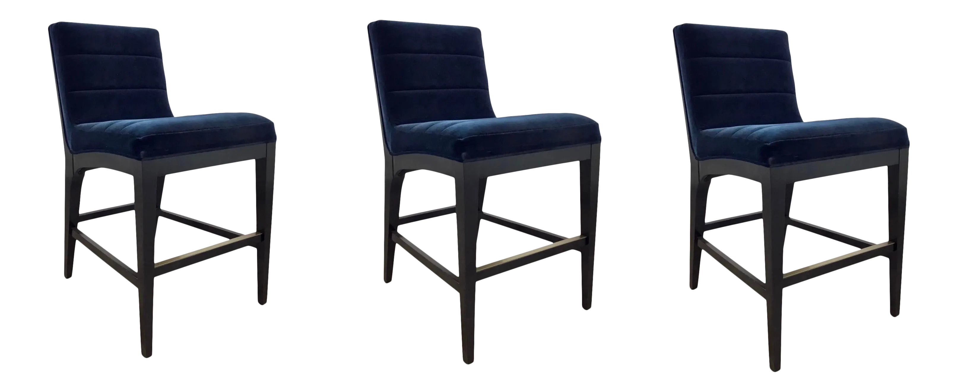 Caracole Modern Navy Blue Velvet Counter Stools - Set of 3 | Chairish