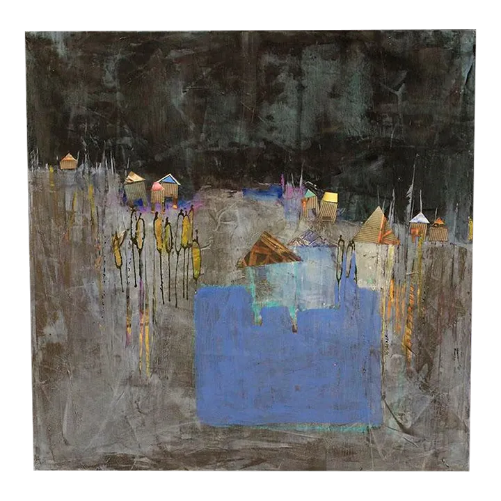 "Beach Huts", Abstract Landscape Painting by Jill Krasner | Chairish