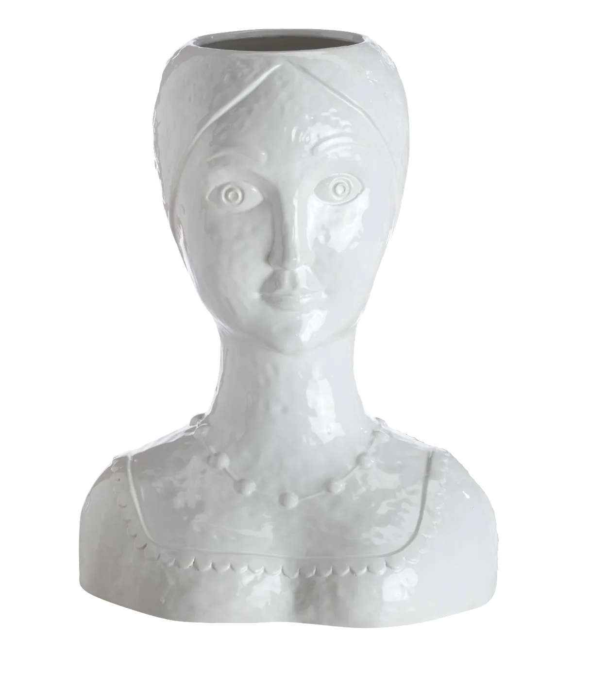 White Glazed Ceramic Female Head Vase | Chairish