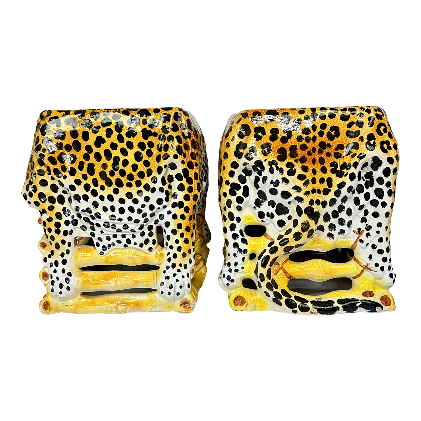 Italian Terracotta Glazed Leopard Stools Vintage - Set of 2 | Chairish
