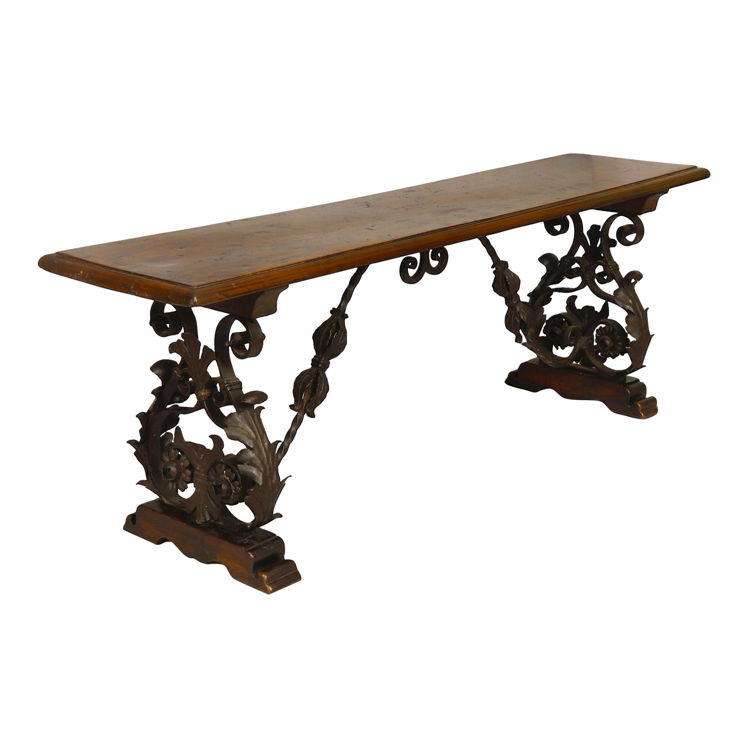 Mid 19th Century Italian Baroque Style Walnut and Wrought Iron Bench ...